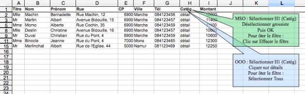 Module 3 Bureautique : Excel-Calc (Bases) - Exercice : 5 Fichier client simple